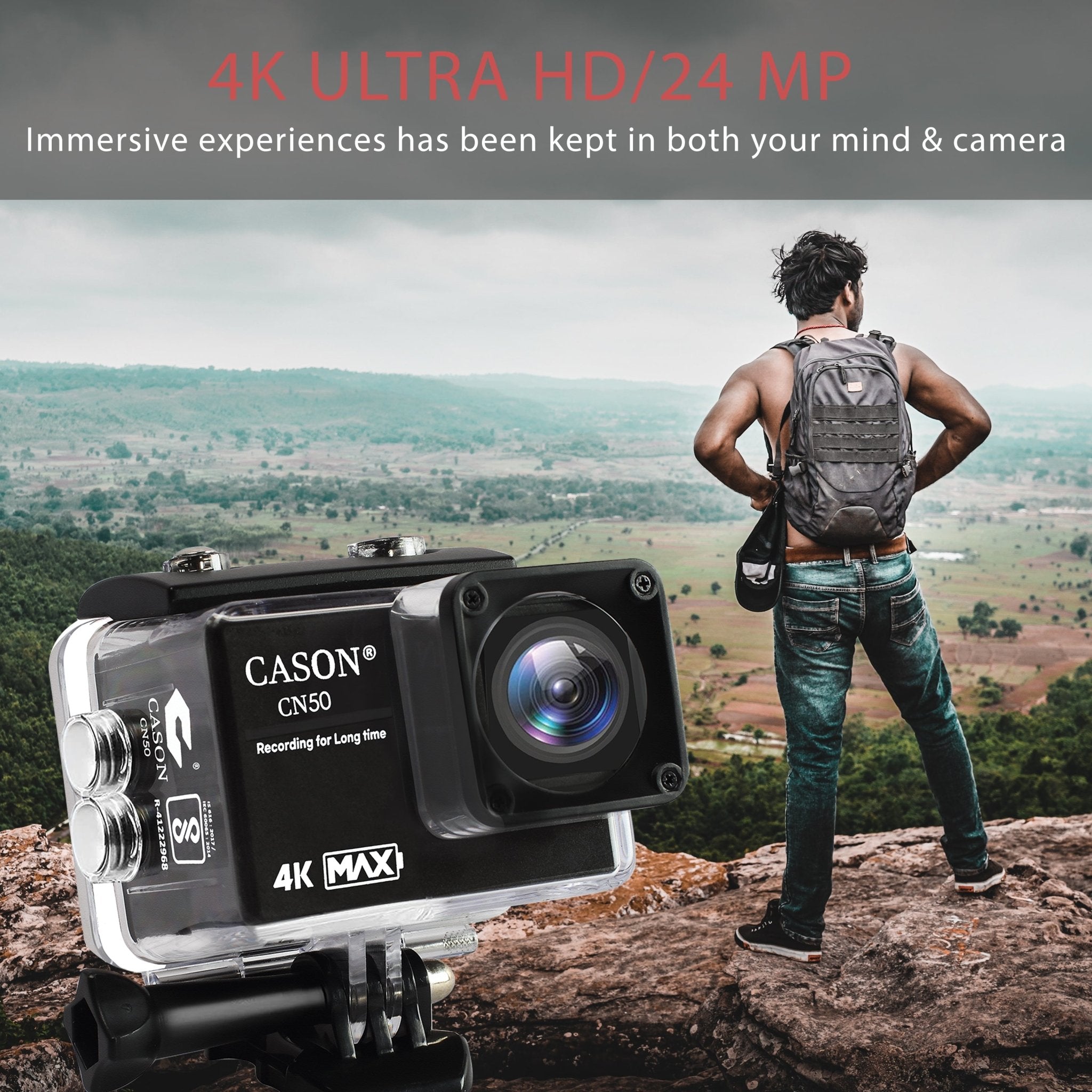 CASON CN50 Action Camera with 3000 mAh Inbuilt Battery (3-4 Hrs Work t ...